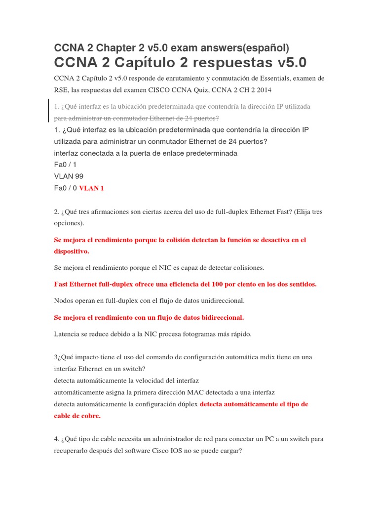 Examen - Cap2 Ccna 2 v5 | PDF | Conmutador de red | Red de computadoras