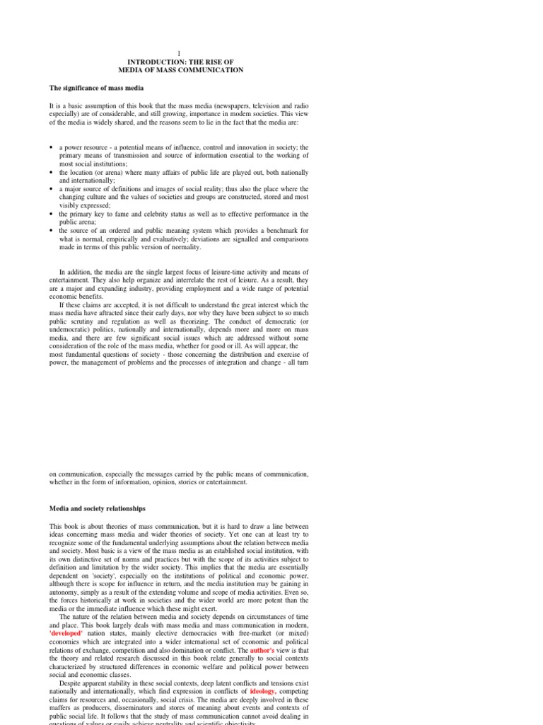 Mass Media's Role in Modern Society | PDF | Mass Media | Communication