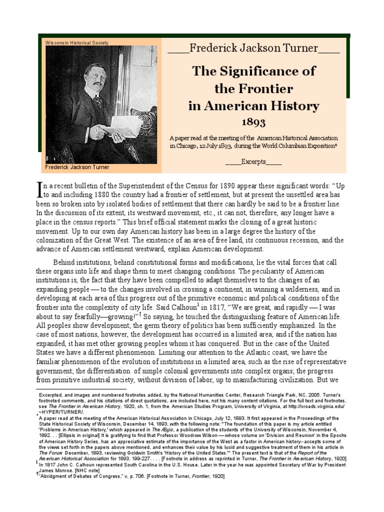 Frederick Jackson Turner - Frontier Thesis | PDF | American Frontier ...