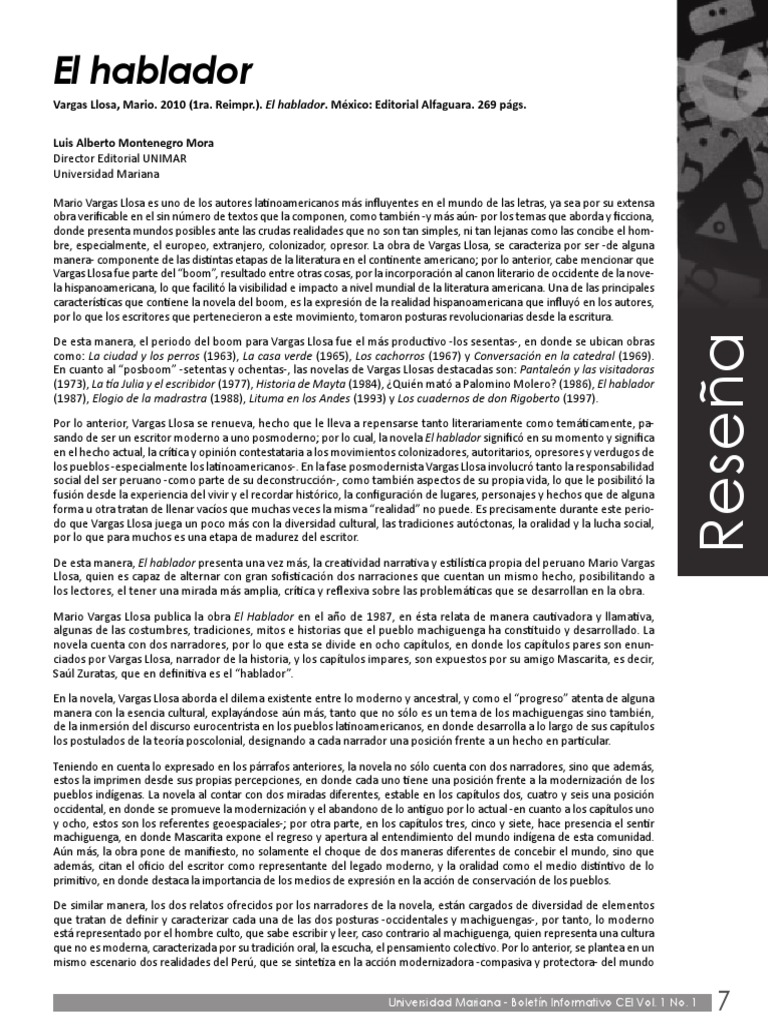 El Hablador - Mario Vargas Llosa - Reseña | PDF | Novelas | Science