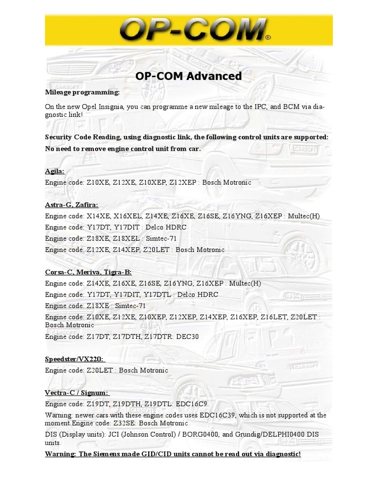 Op Com Advanced Pdf Automotive Technologies Cars Of Germany