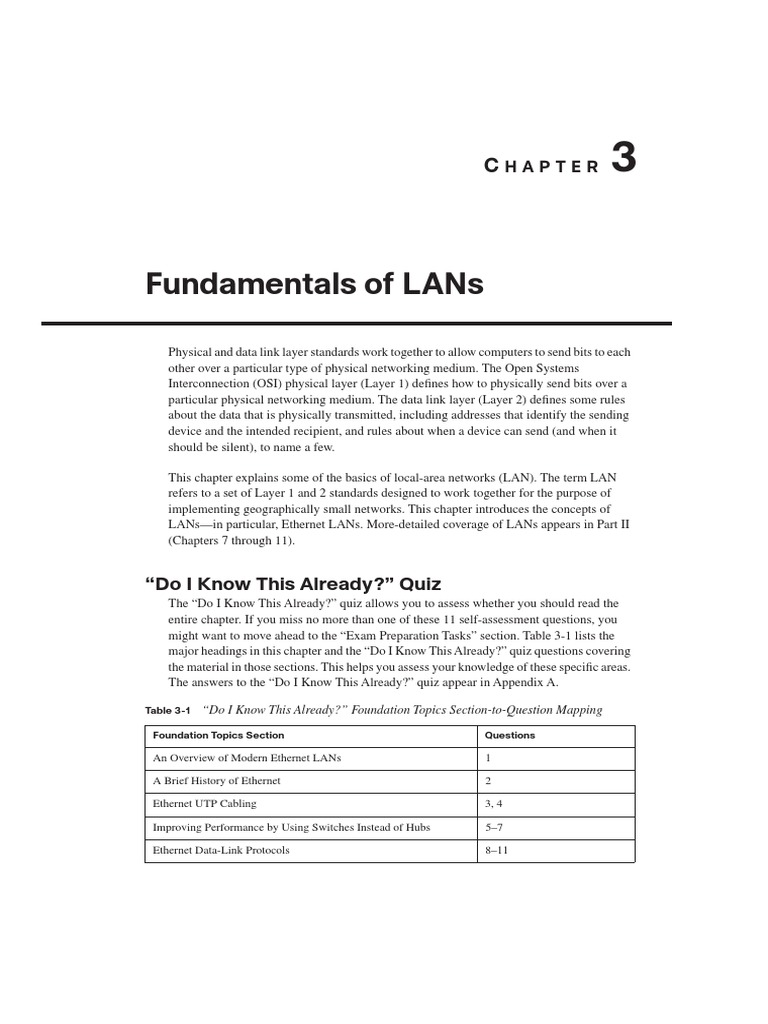 Fundamentals of Lans: "Do I Know This Already?" Quiz | PDF | Ethernet | Network Switch