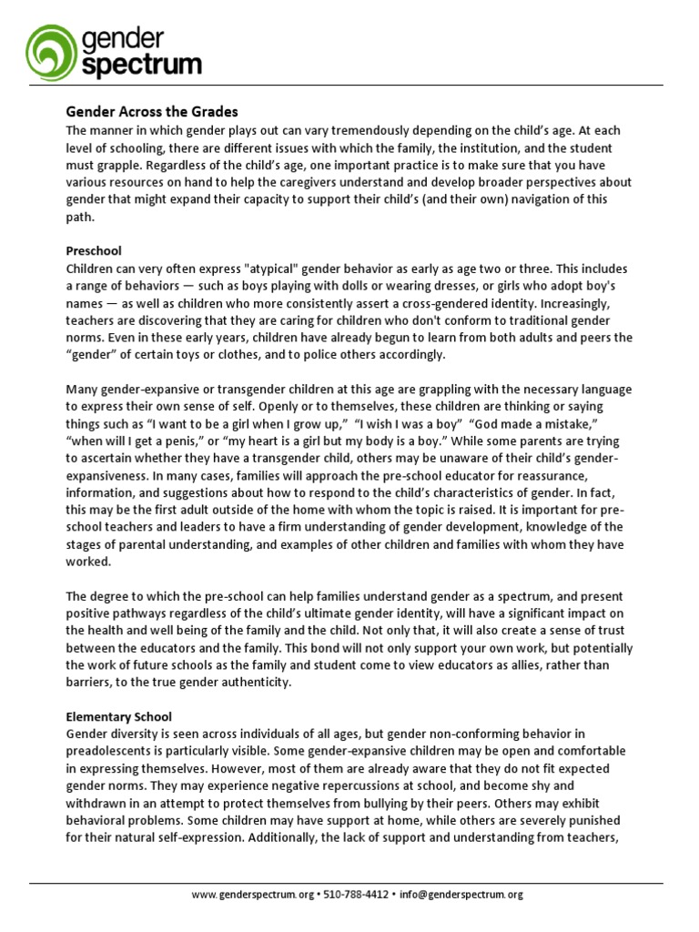 Gender Spectrum - Gender Across The Grades | PDF | Gender | Gender Studies