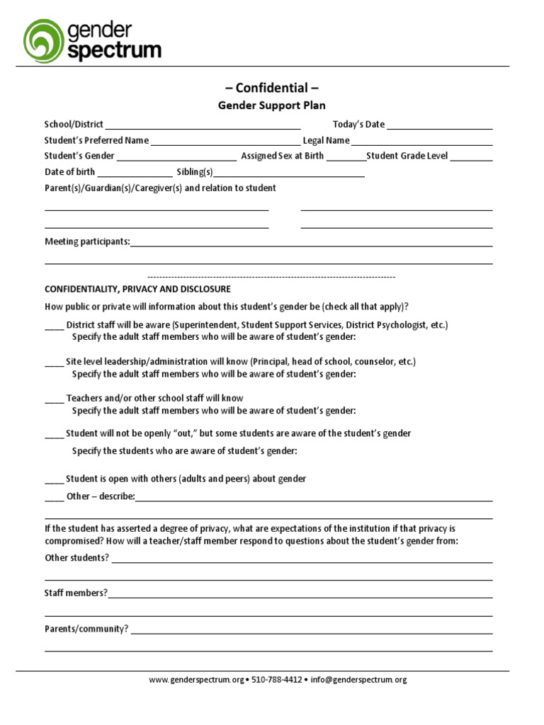 Gender Support Plan PDF | PDF | Gender | Gender Studies