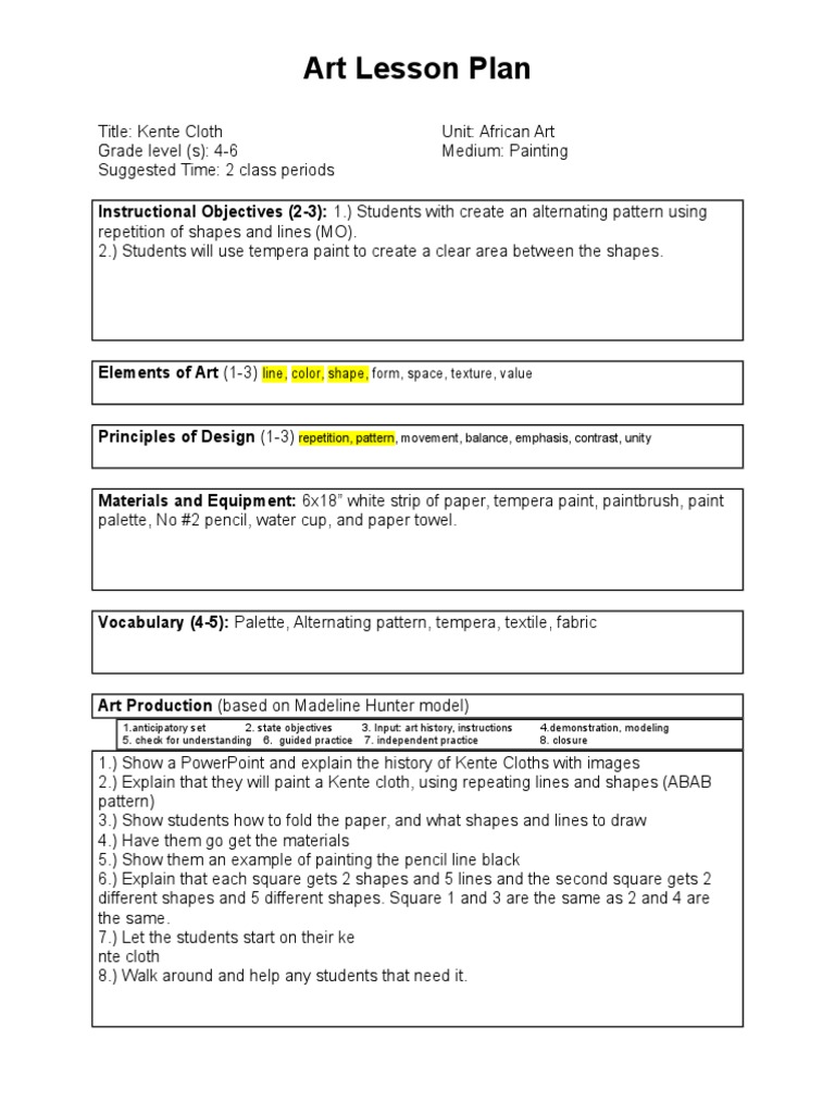 Kente Cloth Painting Lesson Plan | PDF | Art | Computers