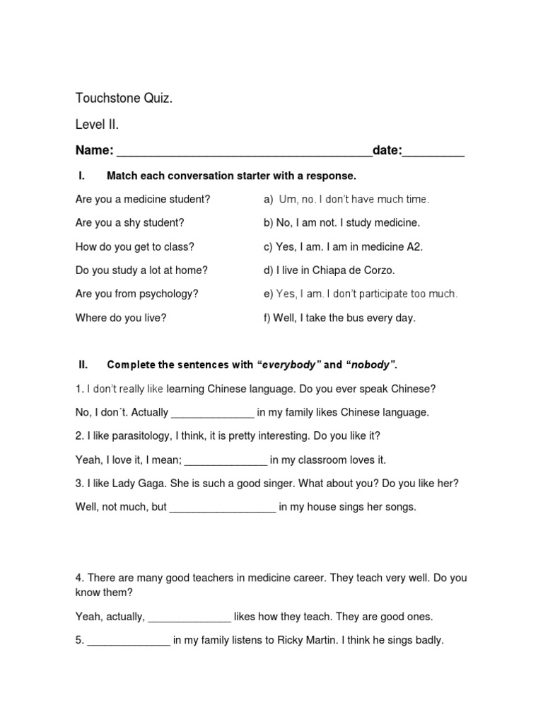 Touchstone Quiz Level II | PDF