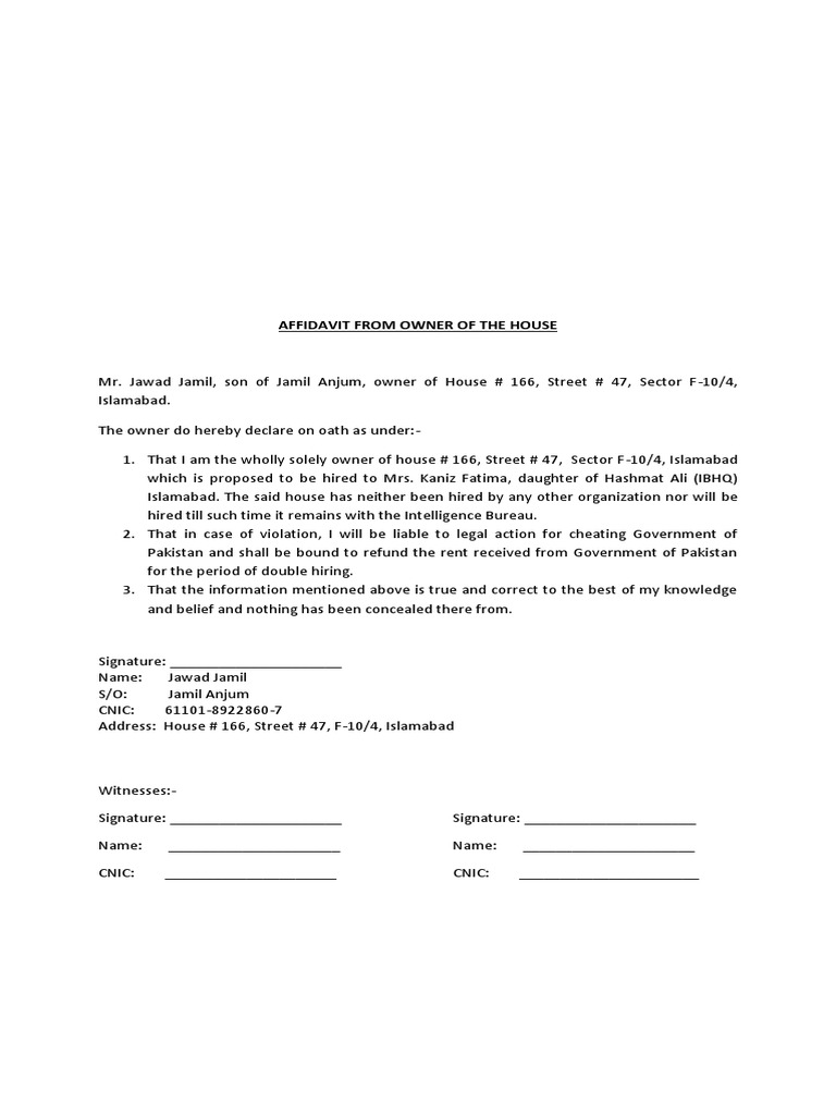 House Rental Affidavit Agreement | PDF | Lease | Common Law