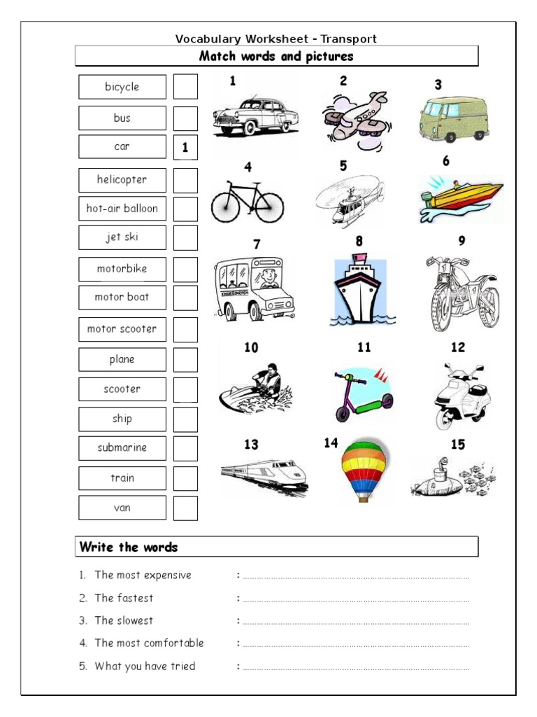 Transport Vocabulary Matching Worksheet | PDF | Transport ...