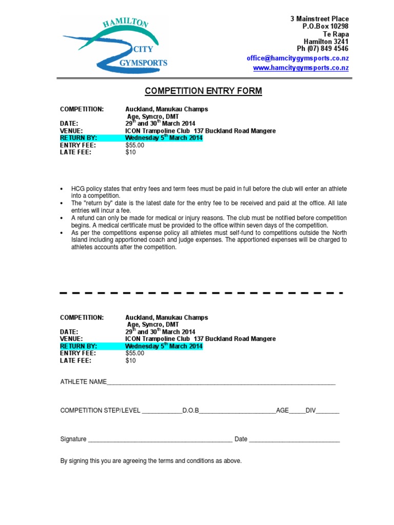 Example Competition Entry Form Pdf