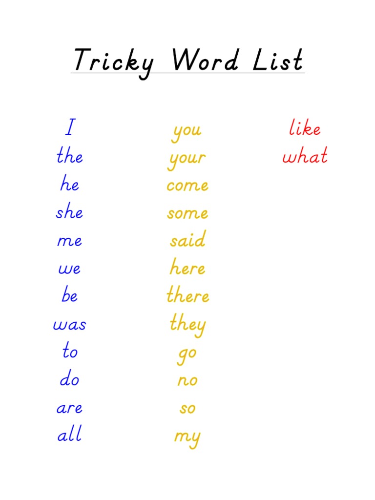Tricky Word List | PDF