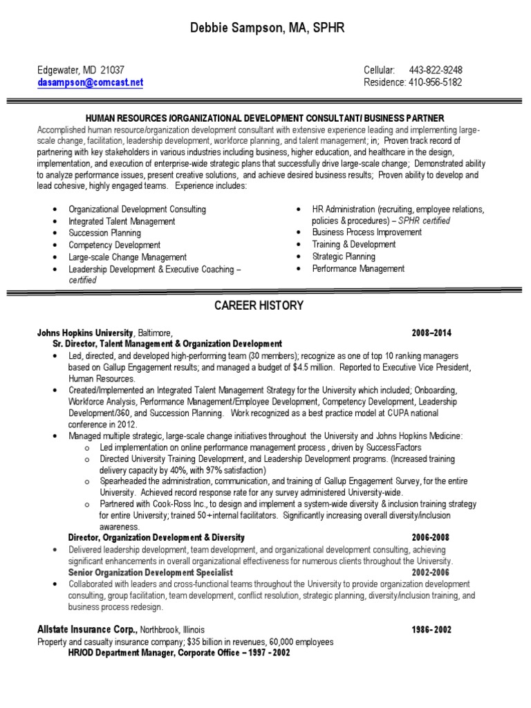 Senior Director Organization Development in Washington DC Resume Debbie ...