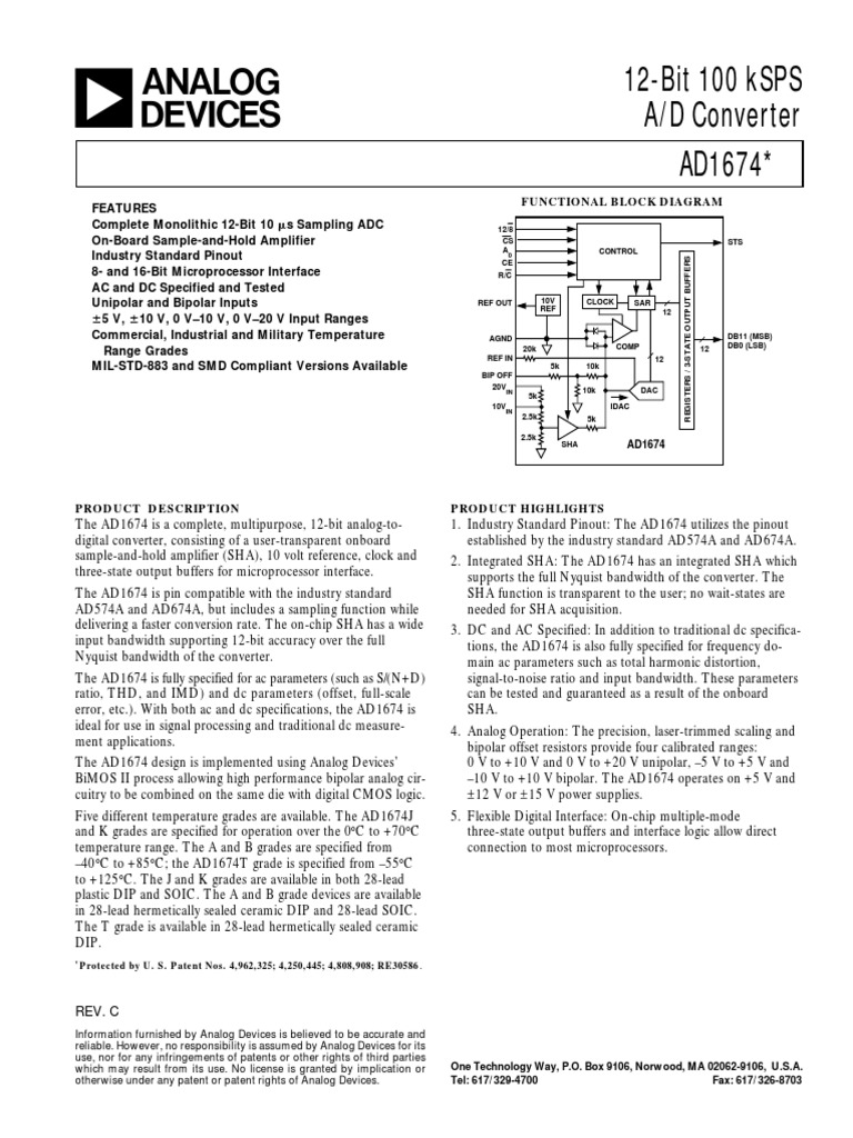 12-Bit ADC AD1674 | PDF | Analog To Digital Converter | Sampling ...
