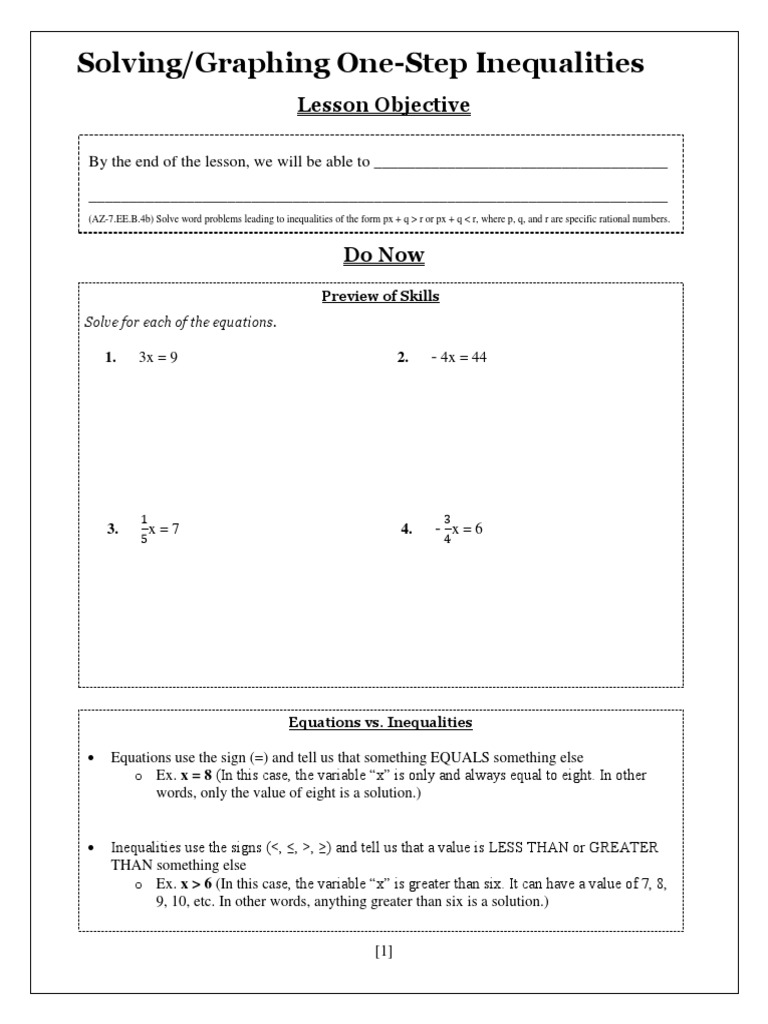 Solving and Graphing One-Step Inequalities | Download Free PDF ...
