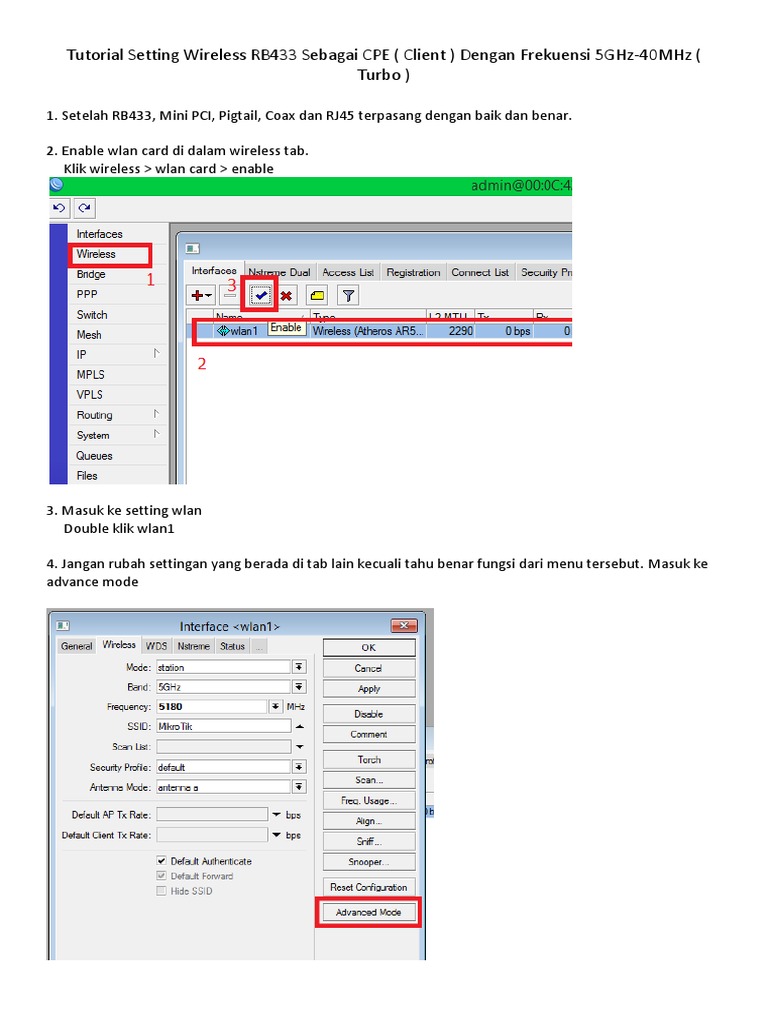 Setting CPE Connect 5GHz-40MHz (Turbo) - Mikrotik RB433Ah | PDF ...