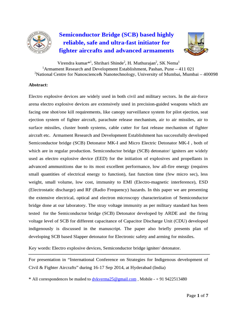 Semiconductor Bridge (SCB) Based Highly Reliable, Safe and Ultra-Fast ...