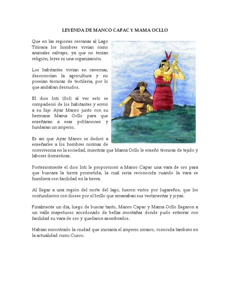 Leyenda de Manco Capac y Mama Ocllo | PDF | Imperio Inca