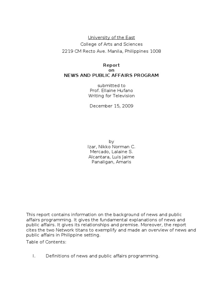 News and Public Affairs Program | PDF | Mass Media | Television