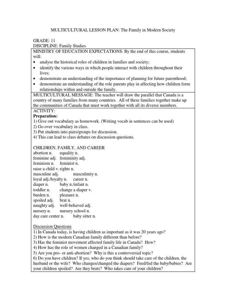 Lesson Plan Family | Download Free PDF | Feminism | Gender Studies
