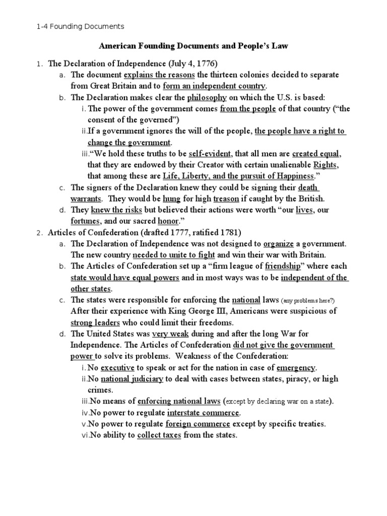 1-4 American Founding Documents KEY | PDF | United States Declaration ...