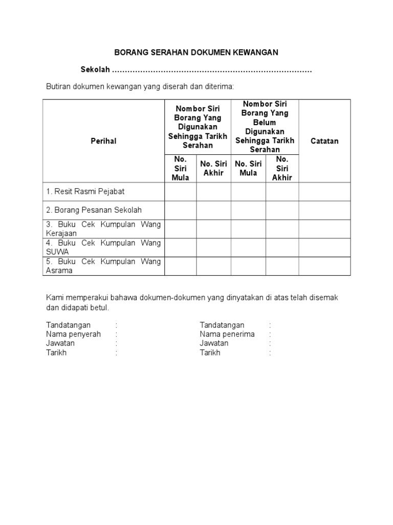 Borang Serahan Dokumen Kewangan | PDF