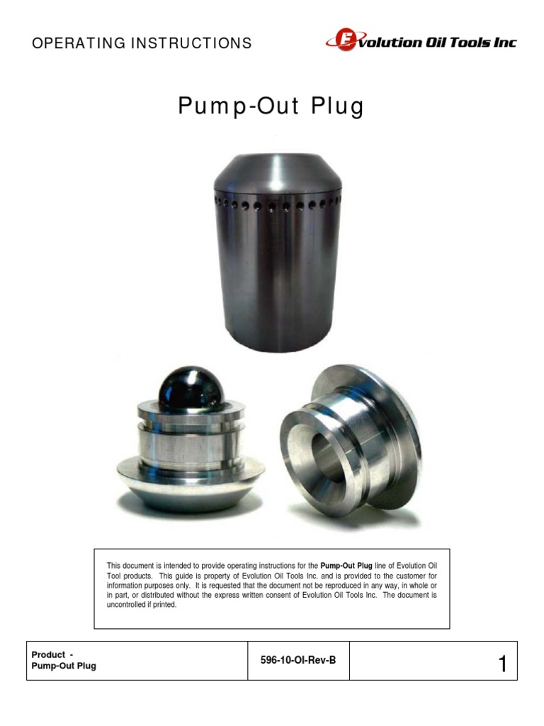 Pump Out Plug Operating Instructions | Pressure | Screw