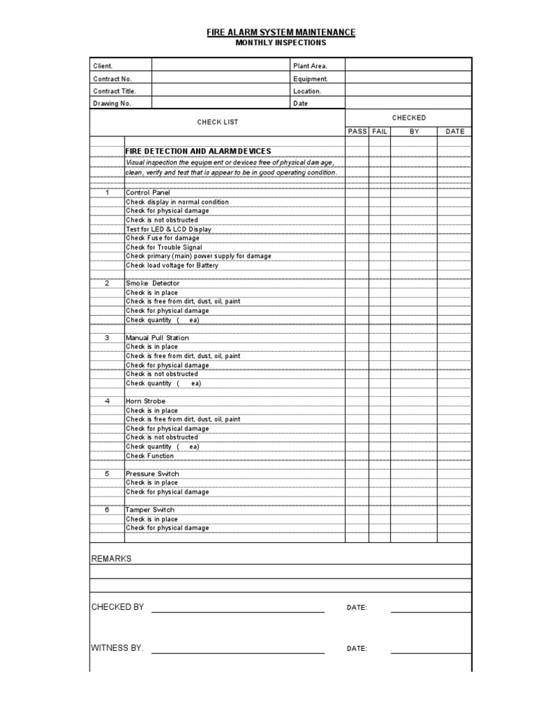 Monthly Fire Alarm Maintenance Checklist | PDF | Technology & Engineering