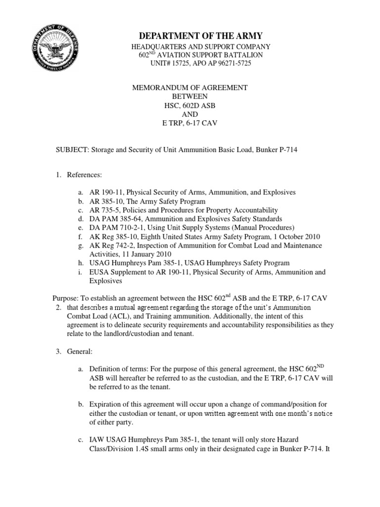 Memo of Agreement for Ammo Bunker New | Ammunition | Government