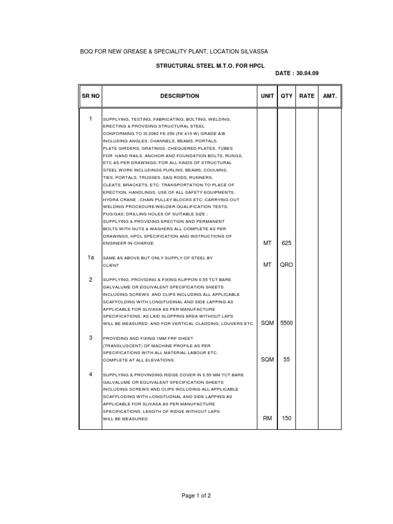 Structural Steel BOQ | PDF | Structural Steel | Scaffolding