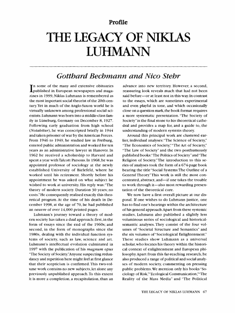 The Legacy of Luhmann | PDF | Philosophical Theories | Academic ...
