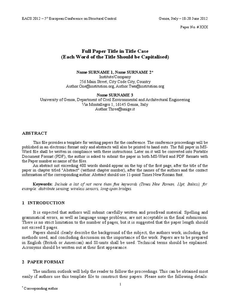 Full Paper Title in Title Case (Each Word of The Title Should Be ...