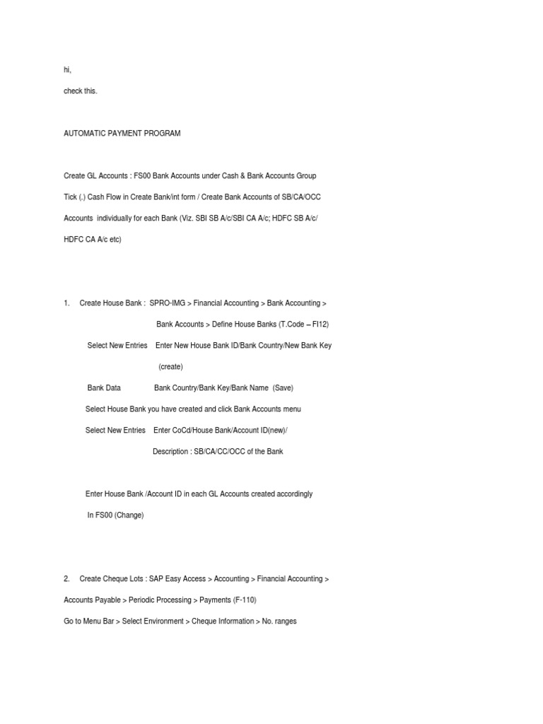 Automatic Payment Program Configuration | PDF | Cheque | Payments