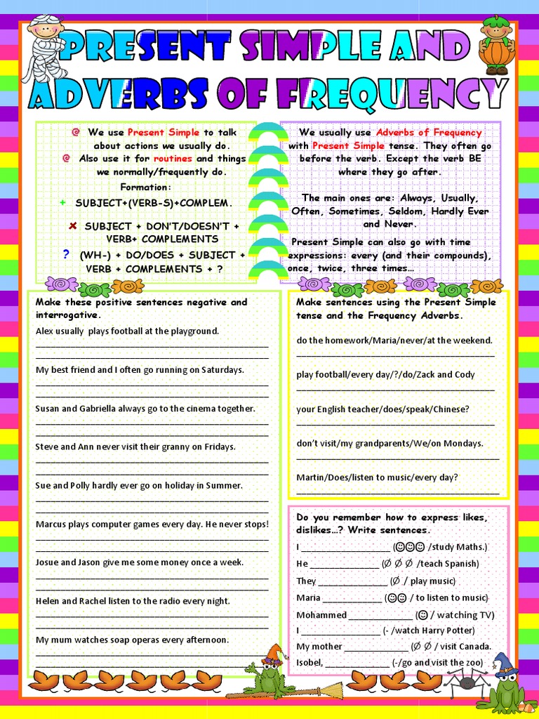 Present Simple and Adverbs of Frequency Colour and Greyscale Version ...