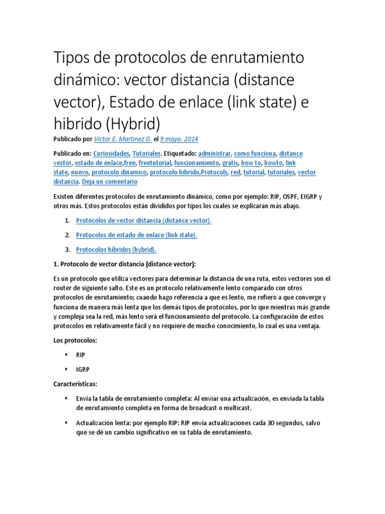 Tipos de Protocolos de Enrutamiento Dinámico PDF | PDF | Enrutador (Computación) | Enrutamiento