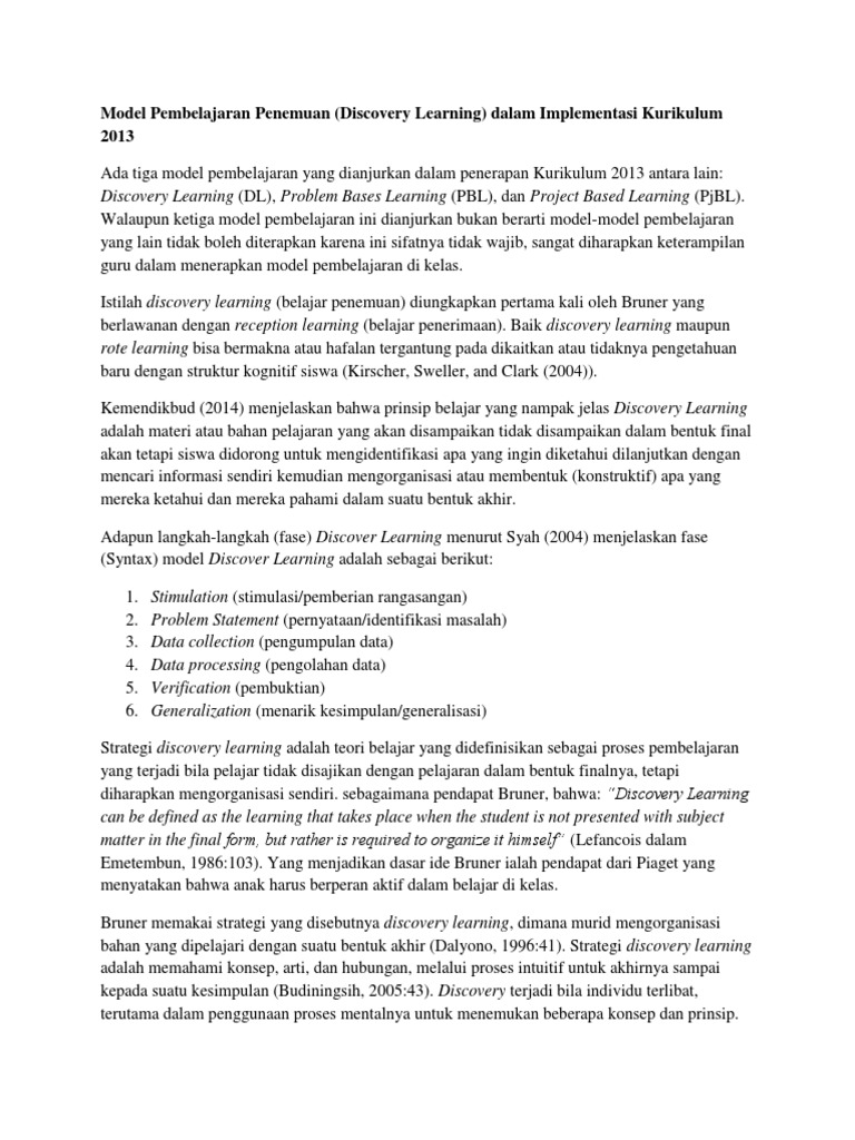 Model Pembelajaran Discovery Learning Menurut Para Ahli - Seputar Model