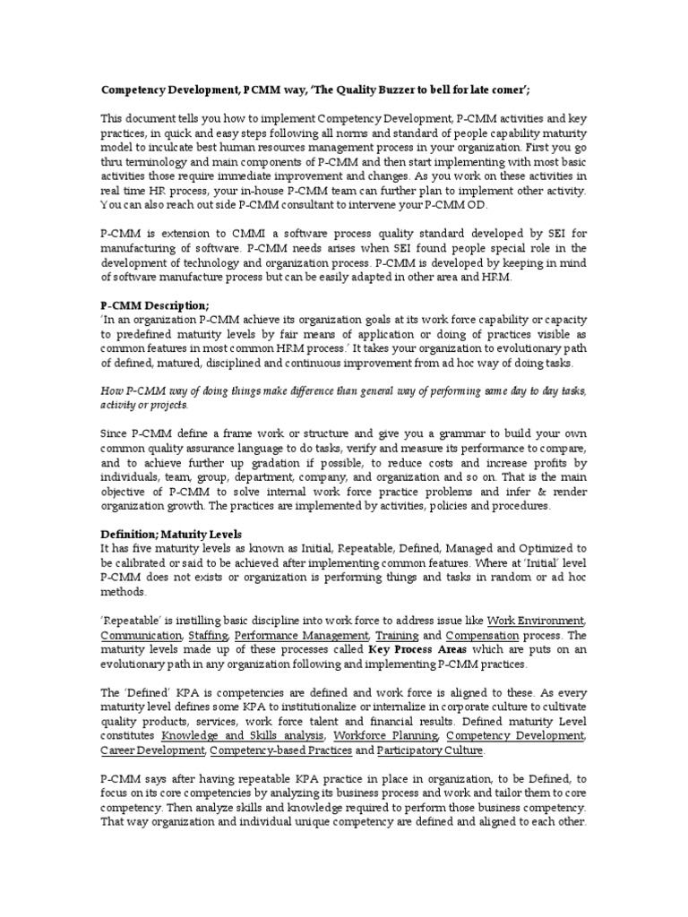 PCMM Quick Reference | PDF | Competence (Human Resources) | Goal