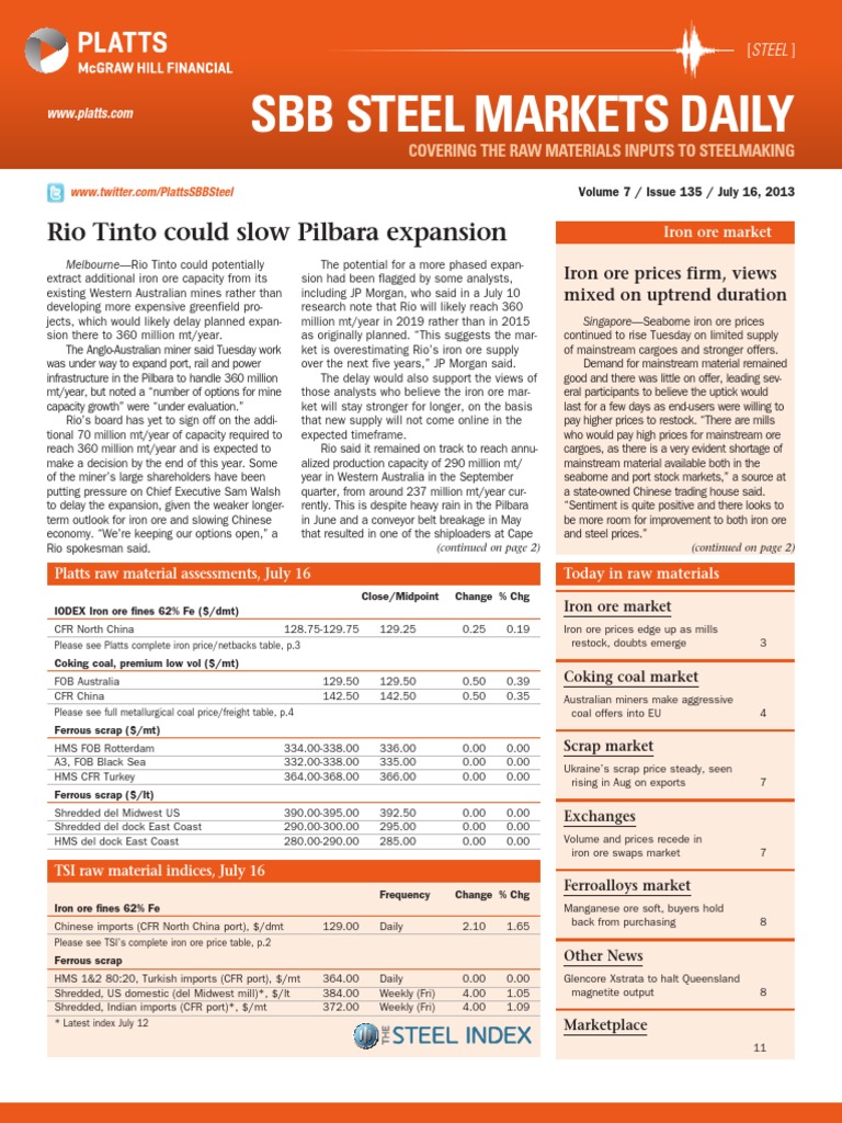 Platts SBB Steel Daily | PDF | Iron Ore | Standard & Poor's