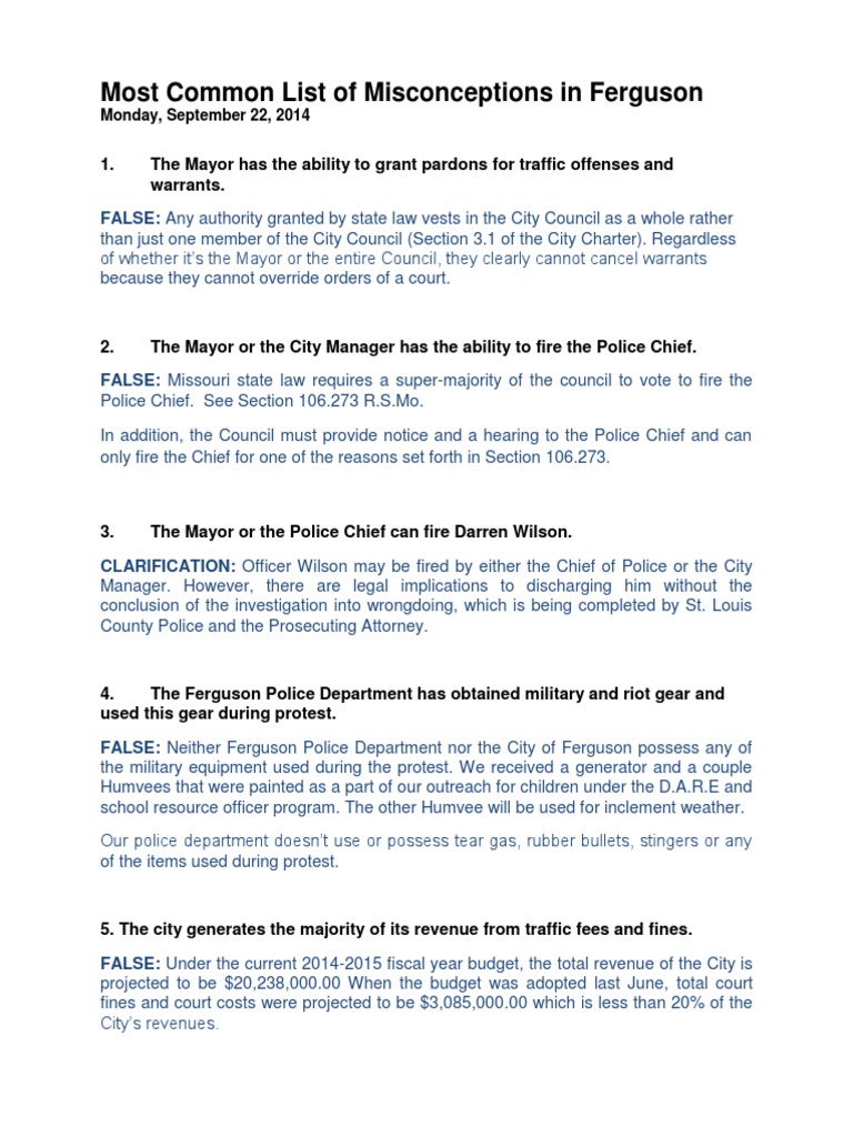 Most Common List of Misconceptions in Ferguson: Monday, September 22 ...