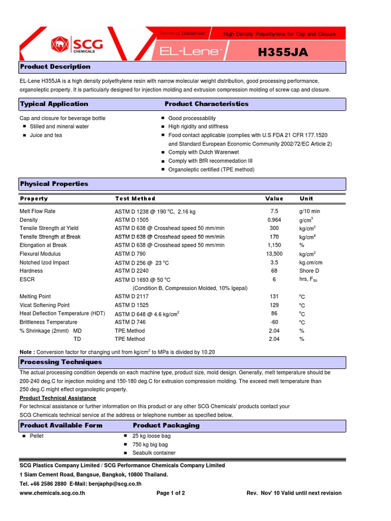 Hdpe H355ja | PDF | Polyethylene | Materials
