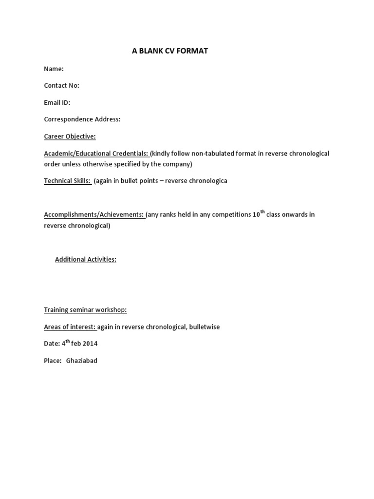 Blank CV Template Format | PDF