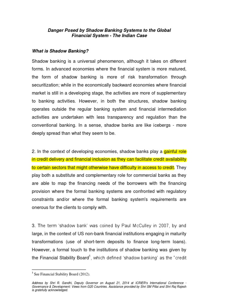 Shadow Banking | PDF | Shadow Banking System | Non Bank Financial ...