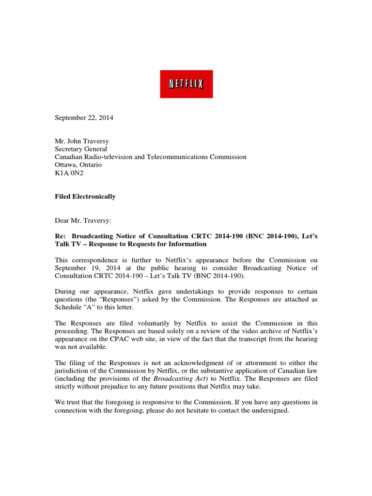 Netflix Letter - Undertakings | PDF | Internet Privacy | Online Advertising