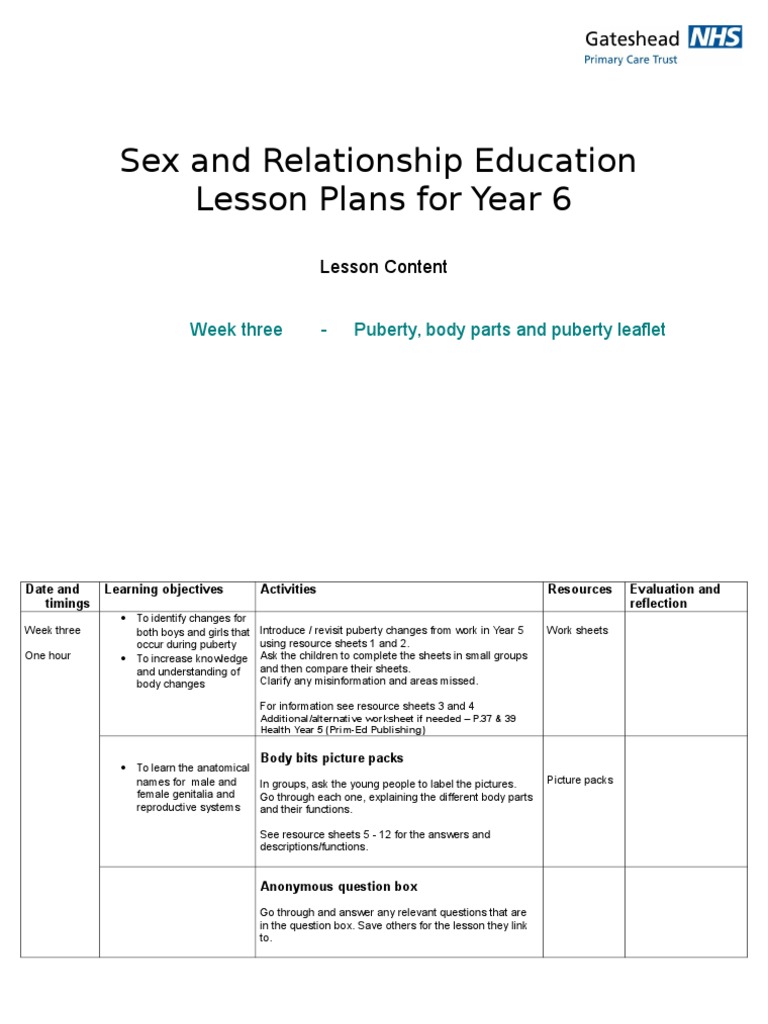 Lesson Three - Puberty and Body Parts | PDF | Puberty | Endocrine System