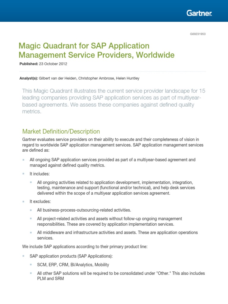 Gartner - Magic Quadrant For SAP Application Management Service ...
