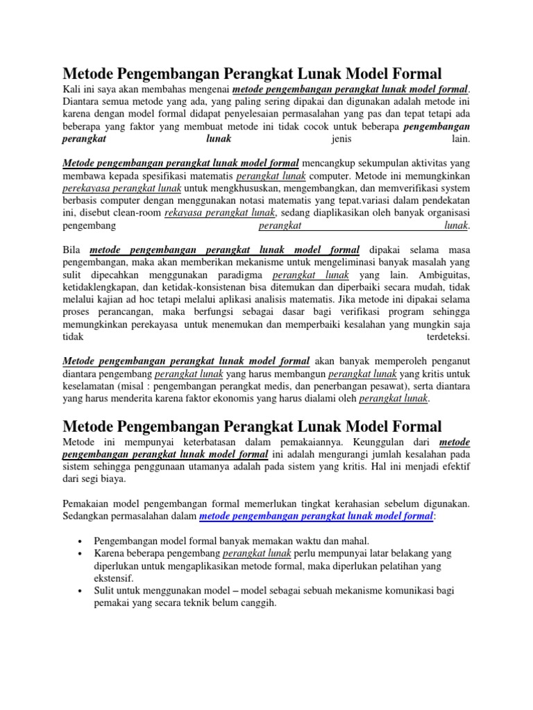 Metode Pengembangan Perangkat Lunak Model Formal | PDF