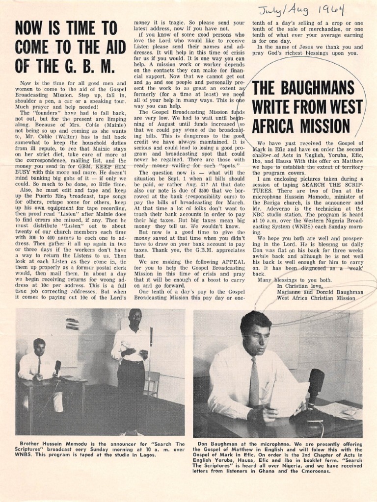 Baughman Don Marianne 1964 Nigeria | PDF | Evangelicalism | Sermon