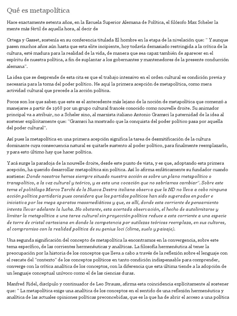 Qué Es Metapolítica - Metapedia PDF | PDF | Metafísica | Hermenéutica