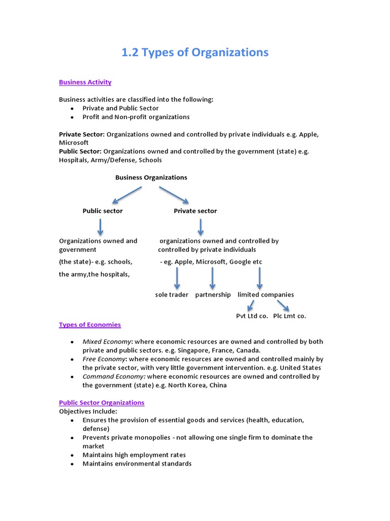 1.2 Types of Organizations Notes | PDF | Partnership | Sole Proprietorship