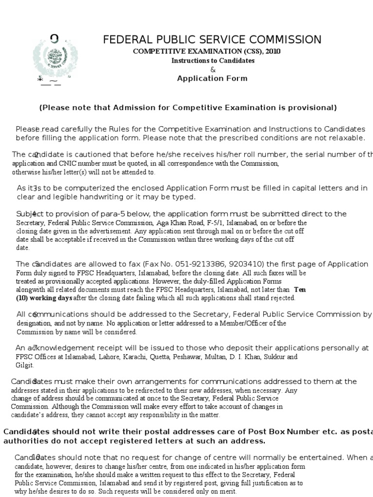 CSS 2010 - Application & Challan Form-1 | Download Free PDF ...