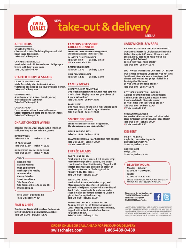 Swiss Chalet Dining Room Menu