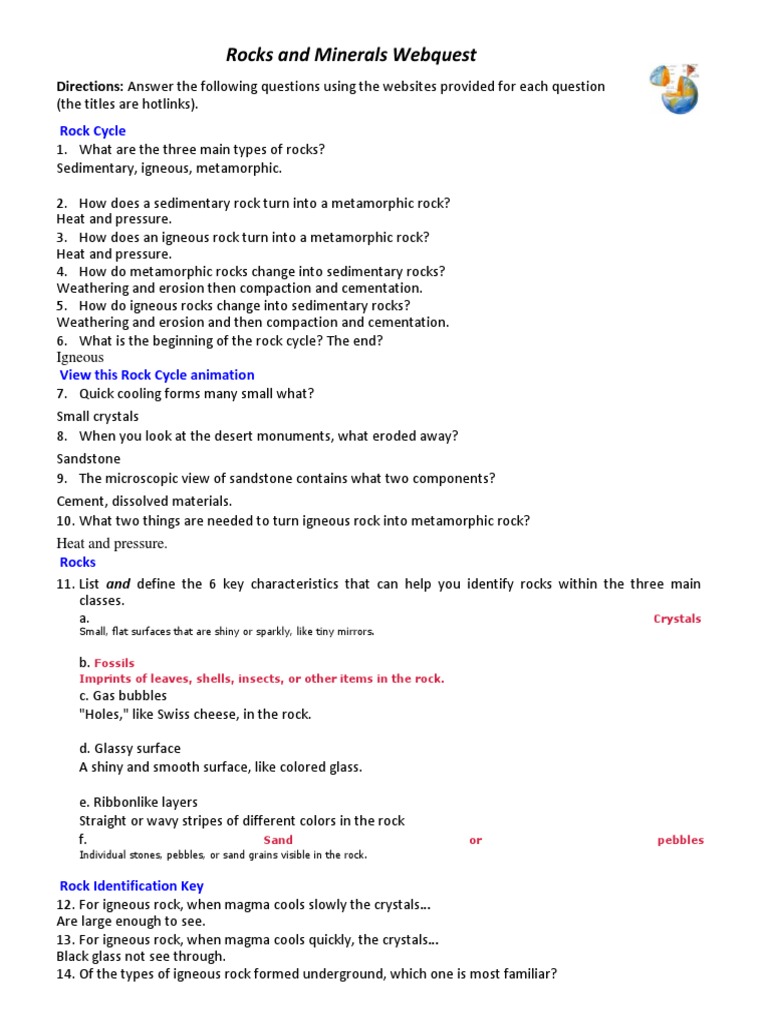 Rocks and Minerals Webquest | PDF | Sedimentary Rock | Rock (Geology)